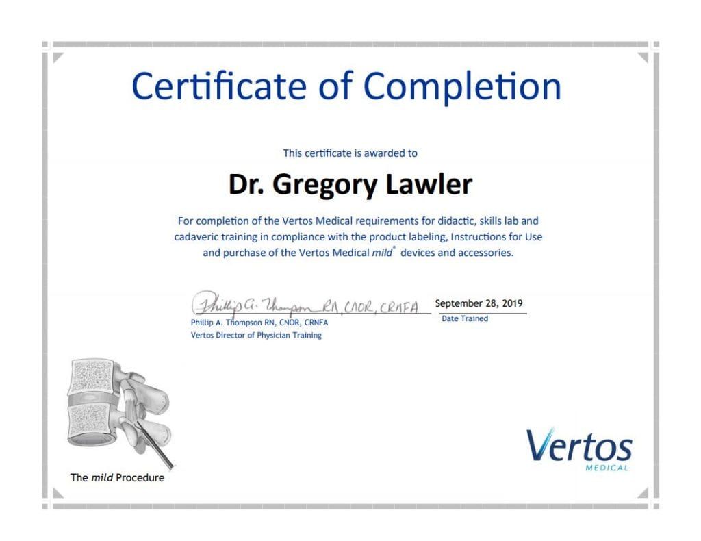 Mild Certificate - Clifton, NJ - Gregory Lawler